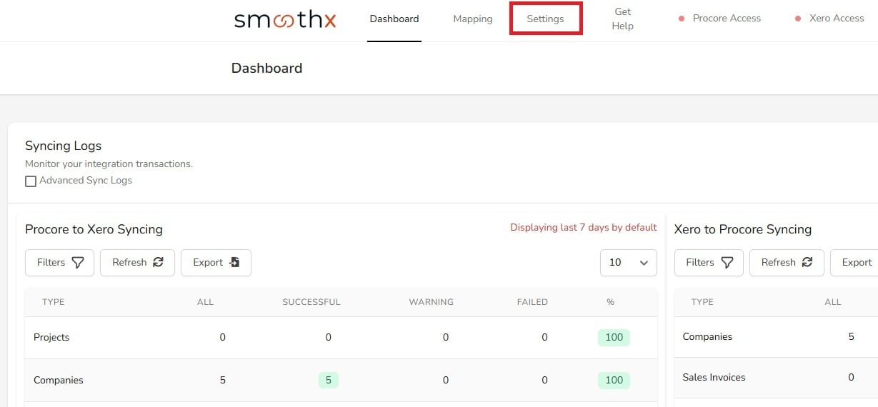 Connecting Procore to Smoothx (Xero Integration)